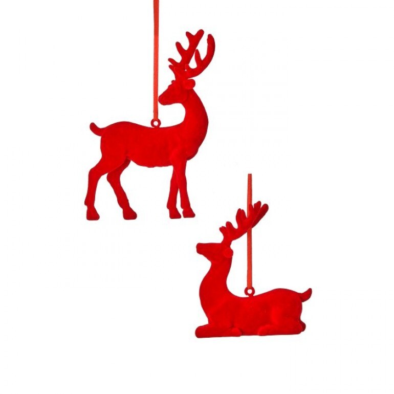 Red Flocked Deer Hanger – Accents Home & Gifts